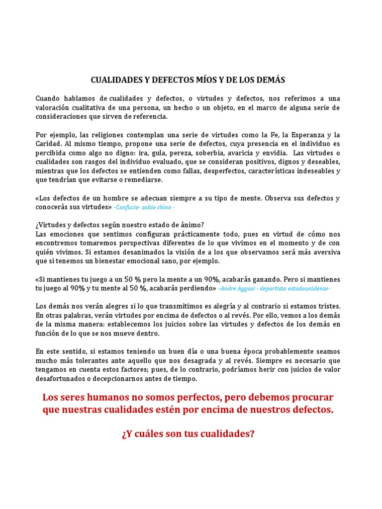 Cualidades y defectos personales | PDF