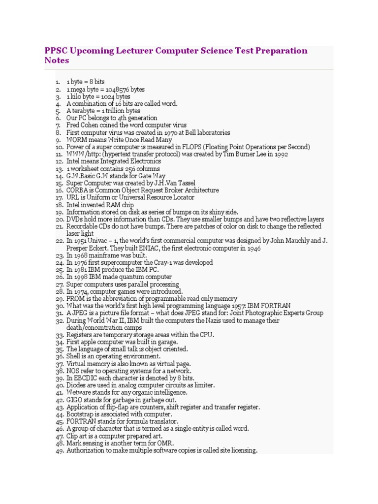 PPSC Upcoming Lecturer Computer Science Test Preparation Notes | PDF ...