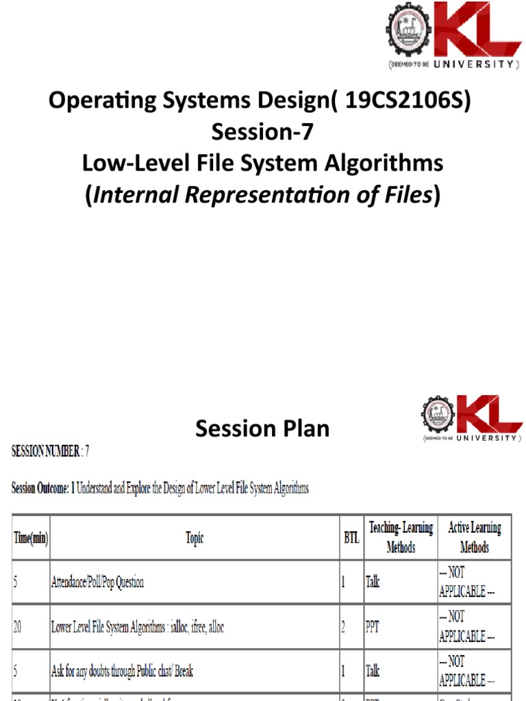 Session-7-Low Level File Systems Algorithms-As Per Session Plan | PDF | File System | Cache ...