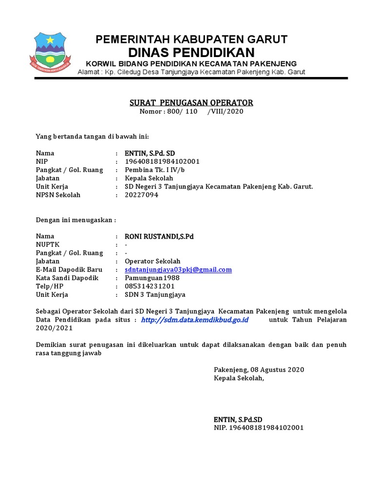 Surat Tugas Operator Dapodik Roni | PDF | Karier & Perkembangan