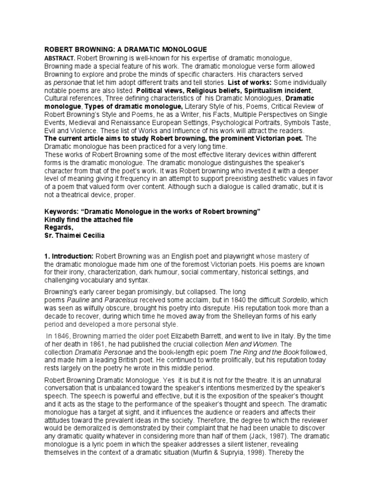 Robert Browning A Dramatic Monologue | PDF | Robert Browning | Poetry