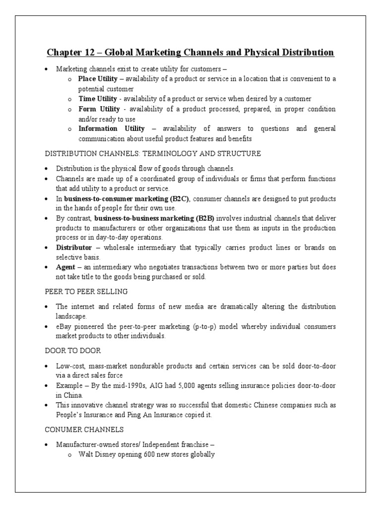 Chapter 12 - Global Marketing Channels and Physical Distribution | PDF ...