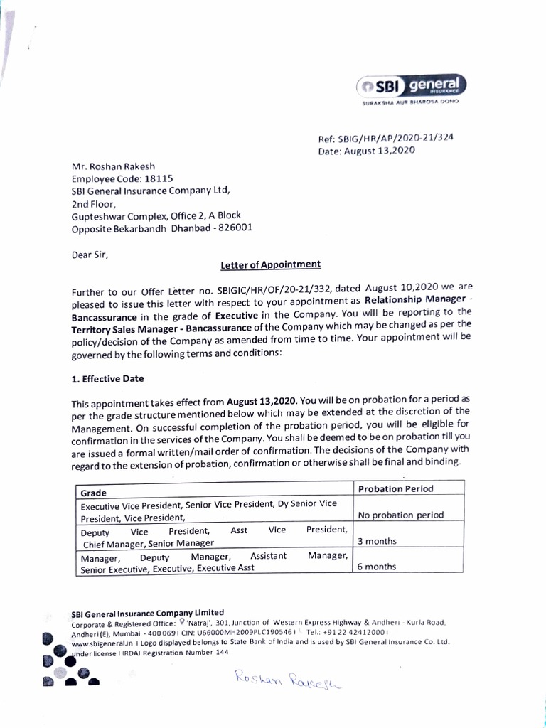 Appointment Letter | PDF | Insurance | Employee Benefits