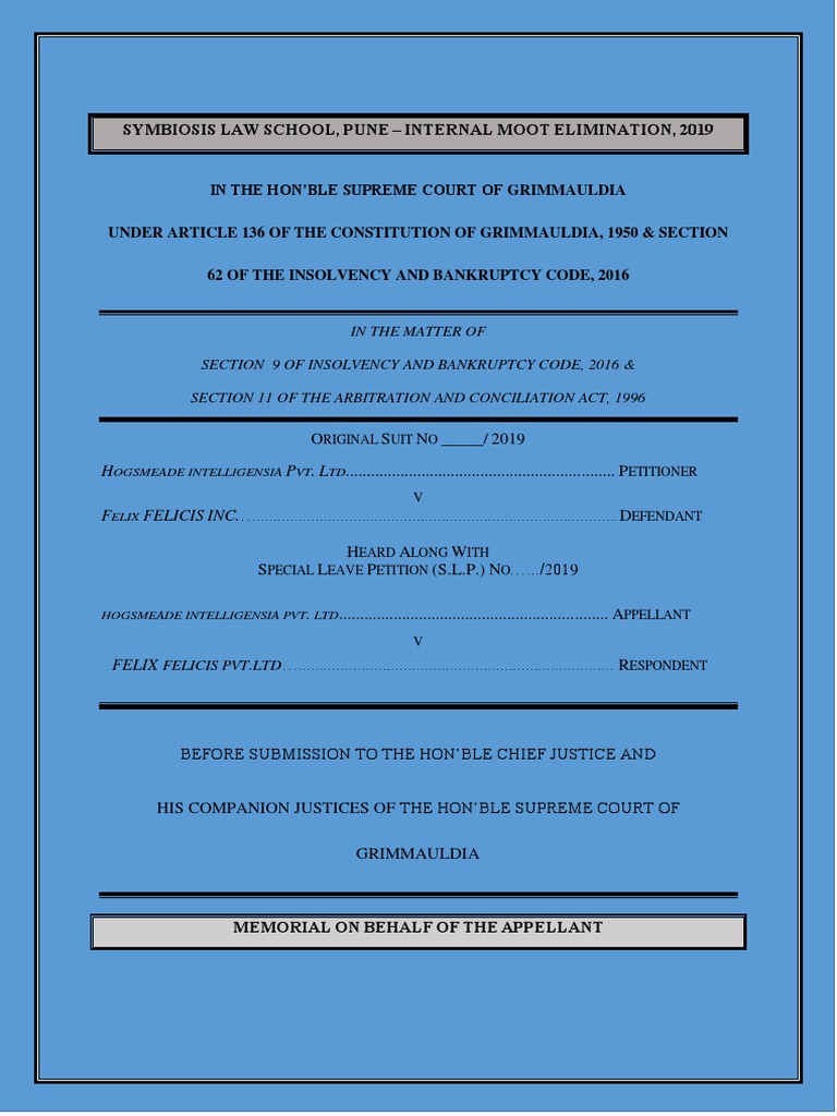 (Sample) Memorial For The Appellant PDF | PDF | Arbitration | Arbitral ...