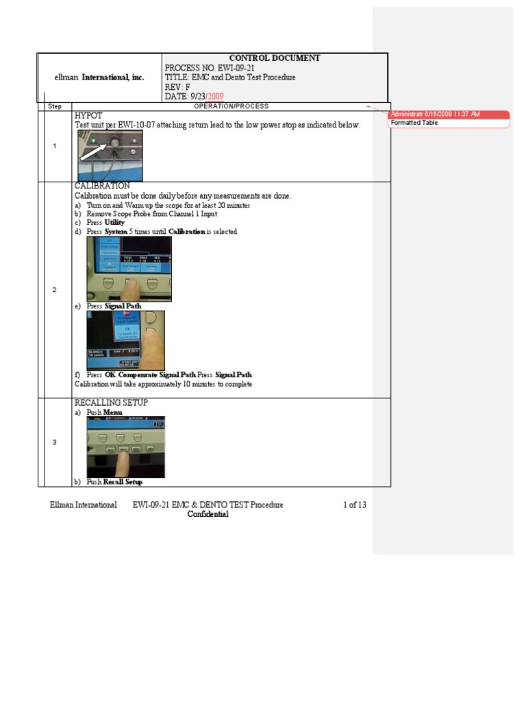 Ellman EMC & Dento Test Procedure | PDF | Calibration | Electronics