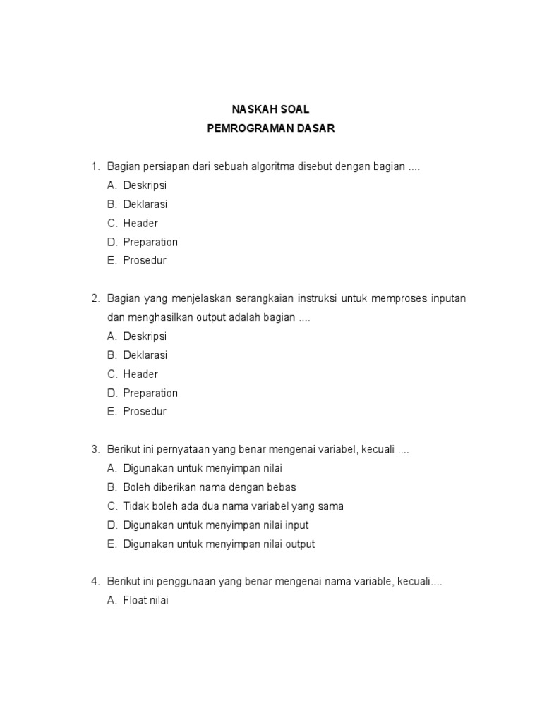 Soal Pemrograman Dasar dan Algoritma | PDF
