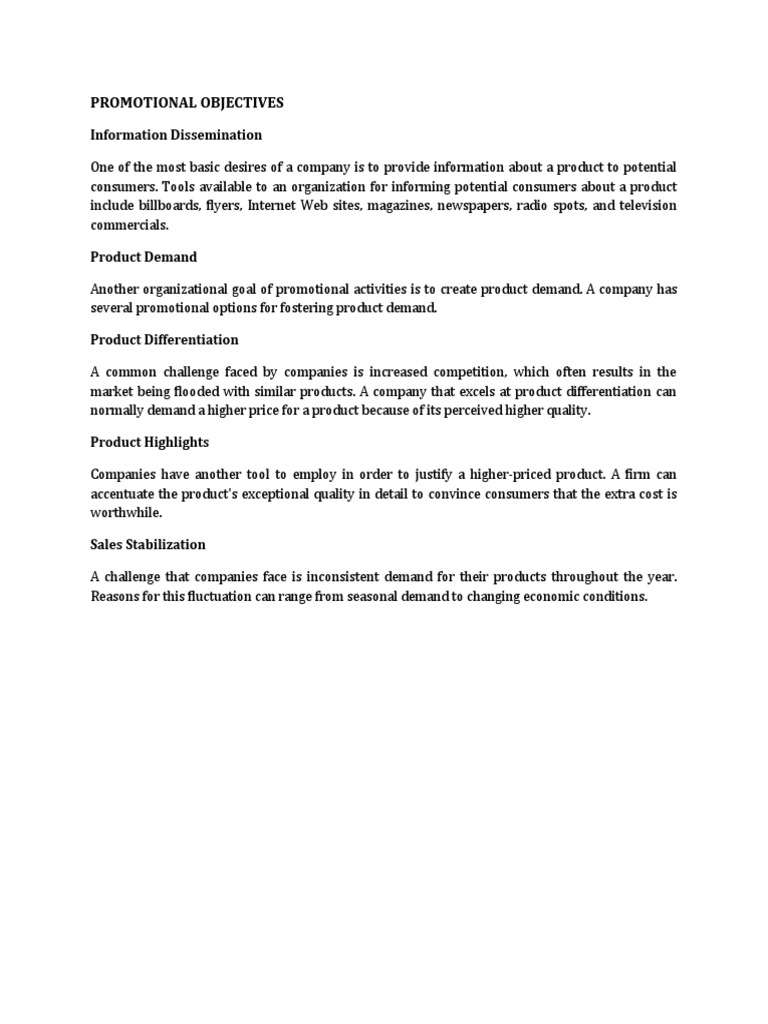 Promotional Objectives | PDF