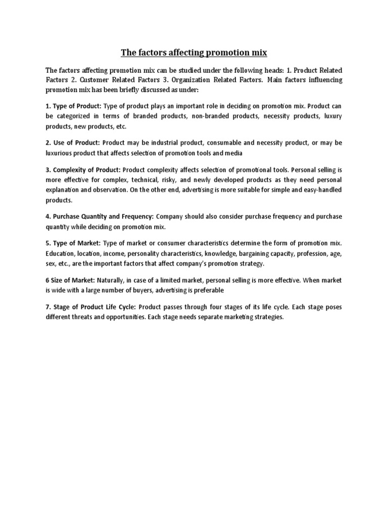 The Factors Affecting Promotion Mix | PDF
