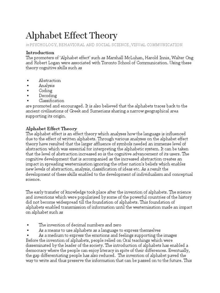 Alphabet Effect Theory: in Psychology, Behavioral and Social Science ...