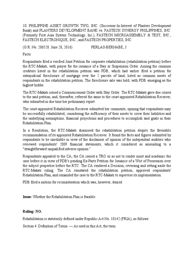 Philippine Asset Growth vs. Fastech Synergy | PDF | Liquidation | Going ...