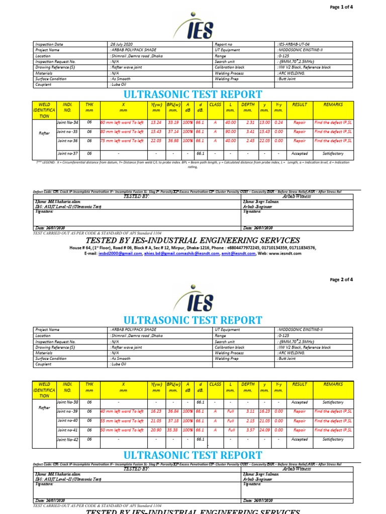 26-07-2020 Rafter Wave Joint Ut Report | PDF | Ultrasound | Welding