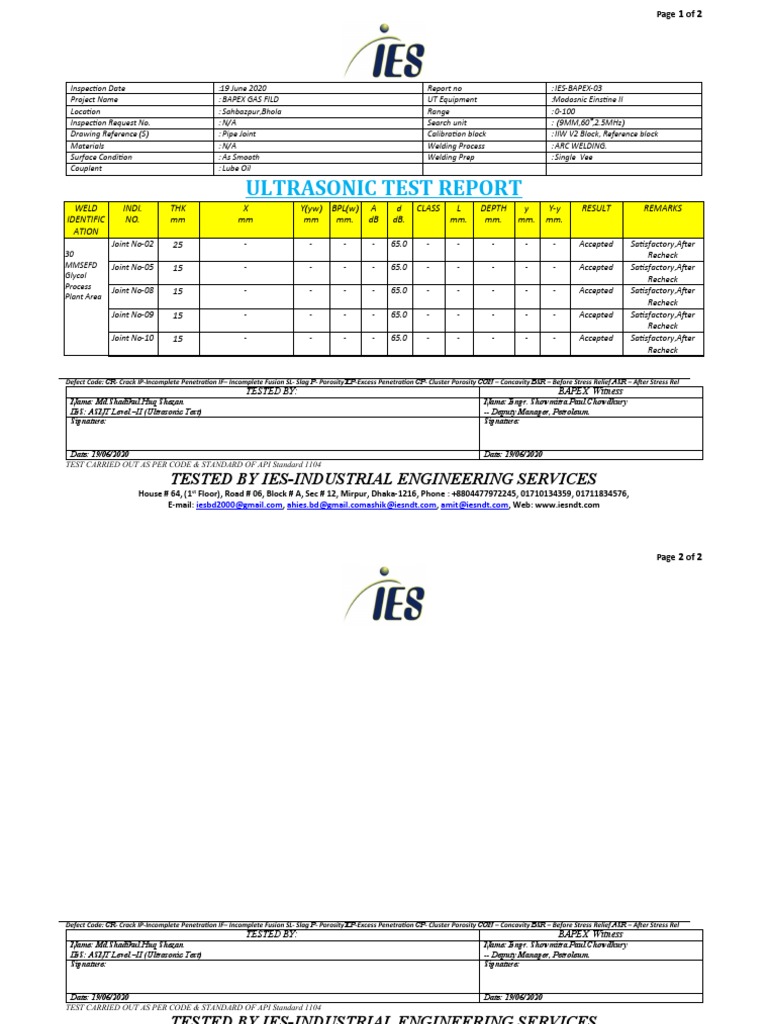 Ultrasonic Test Report for BAPEX Gas Field | PDF | Welding | Construction