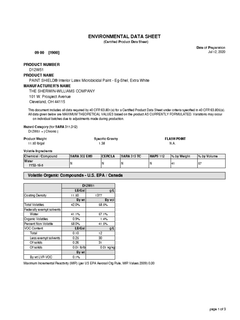 Environmental Data Sheet | PDF | Volatile Organic Compound | Natural ...
