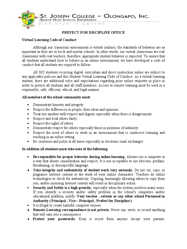 Virtual Learning Code of Conduct 10 | PDF | Academic Integrity | Harassment