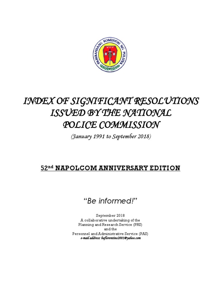 Index of Significant Resolutions Issued by The National Police ...