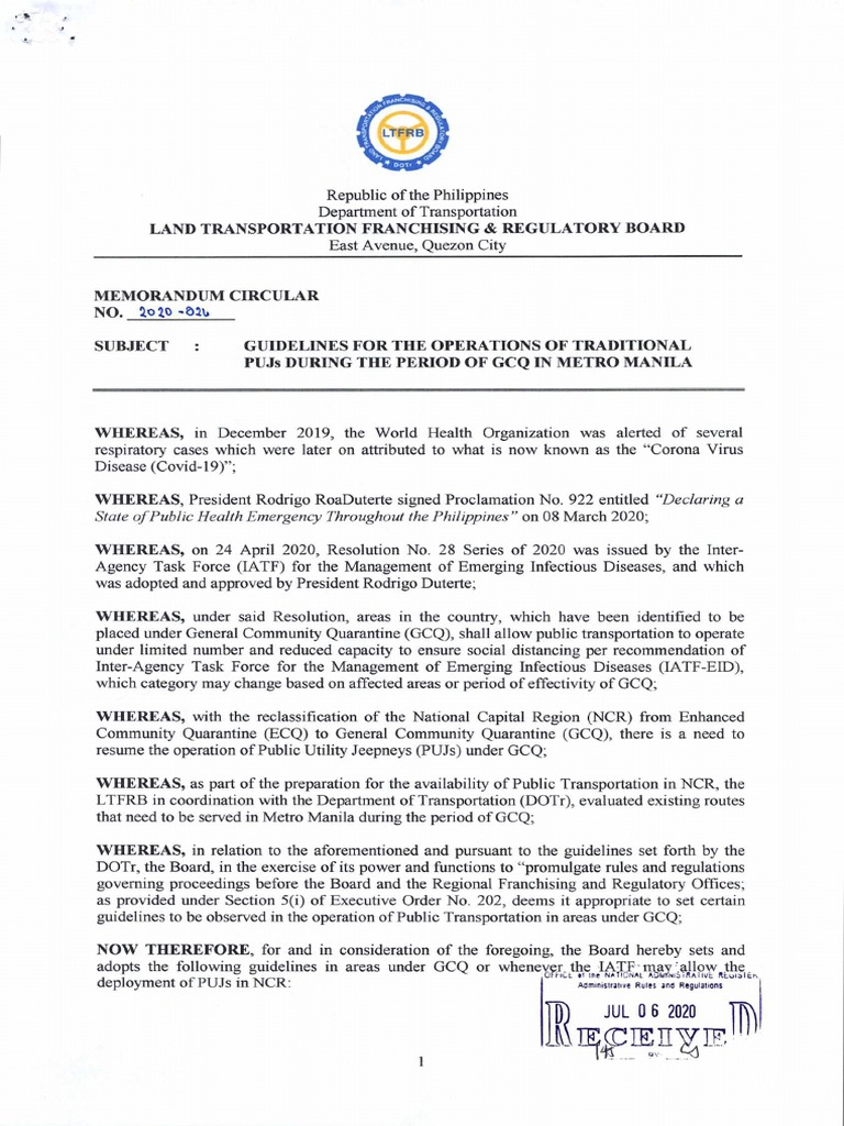 LTFRB MC-2020-026 | PDF