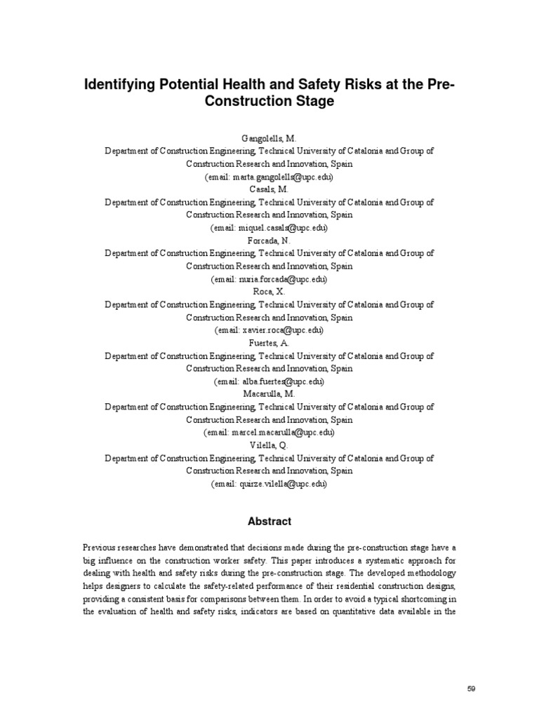 Pre Construction Stage | PDF | Risk | Wall