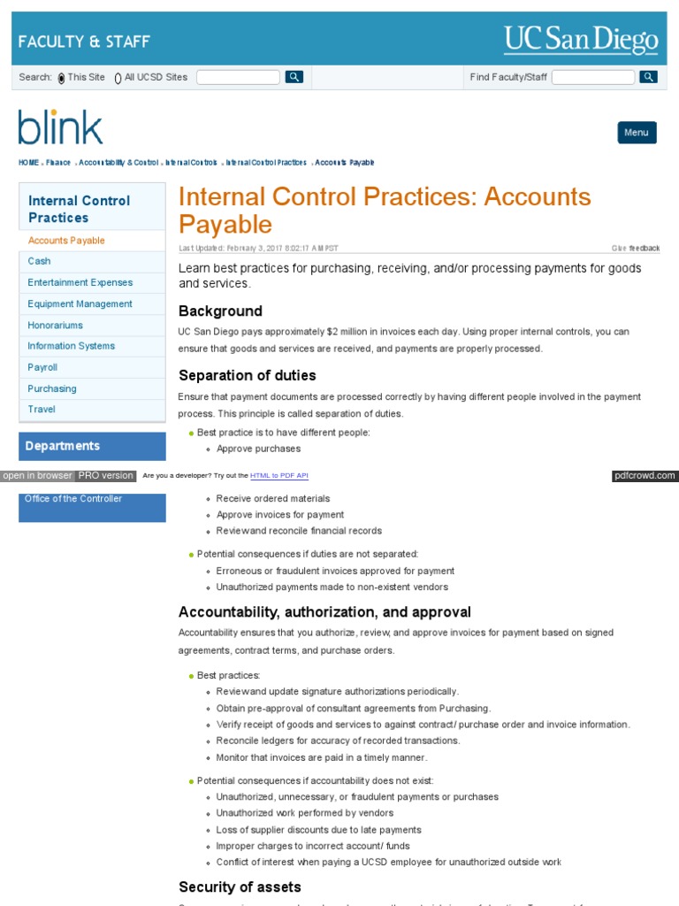 Internal Control Practices: Accounts Payable: Faculty & Staff ...