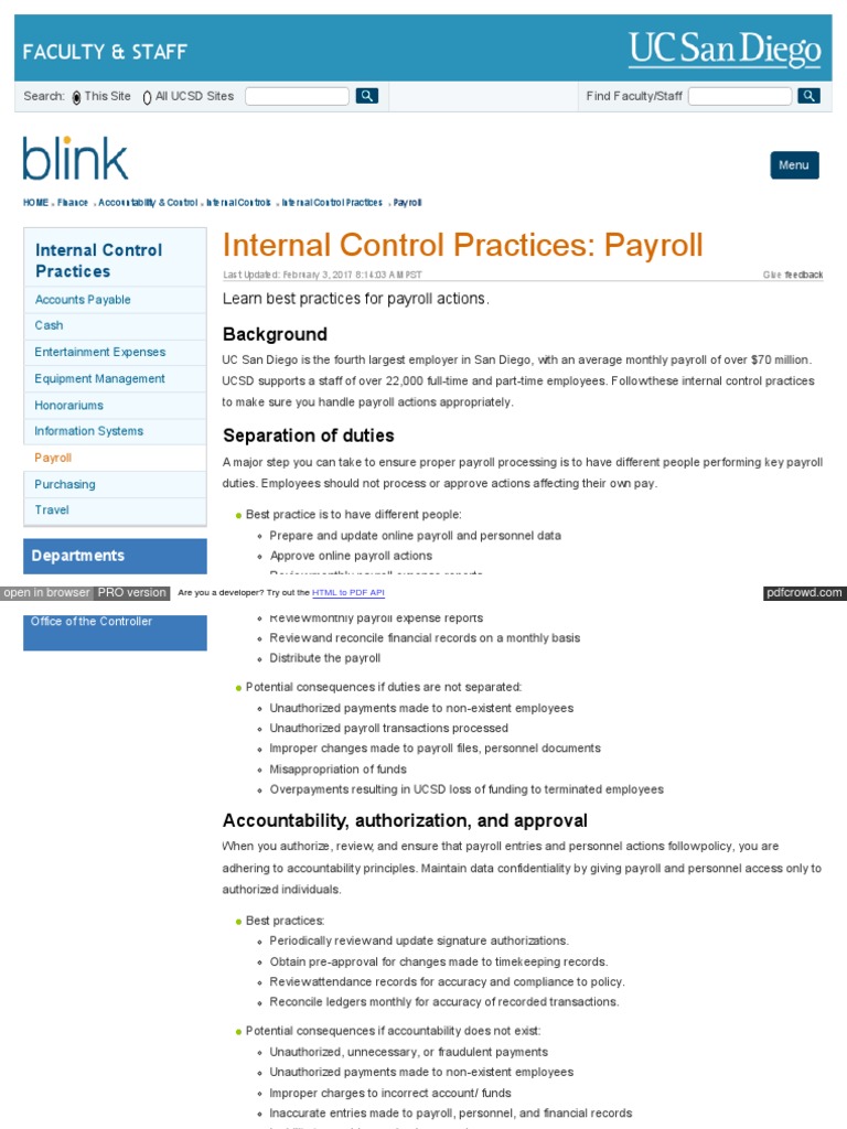 Internal Control Practices: Payroll: Faculty & Staff | PDF | Payroll | Internal Control