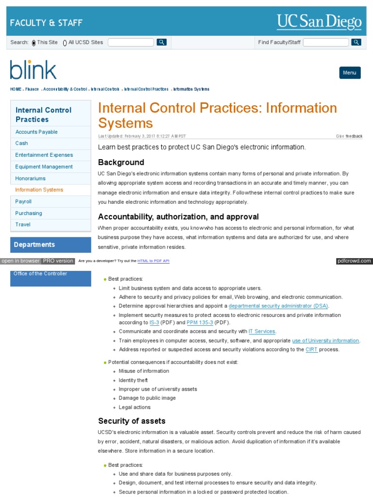 Internal Control Practices: Information Systems: Faculty & Staff | PDF ...