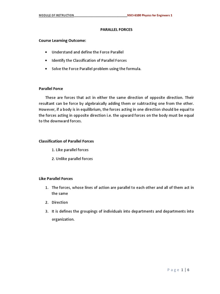Parallel Forces Course Learning Outcome:: MODULE OF INSTRUCTION | Download Free PDF | Torque ...