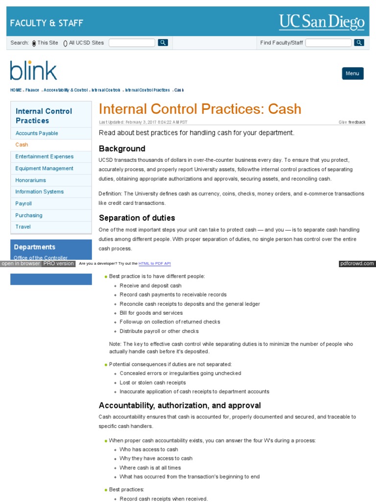 Internal Control Practices: Cash: Faculty & Staff | PDF | Cash | Cheque