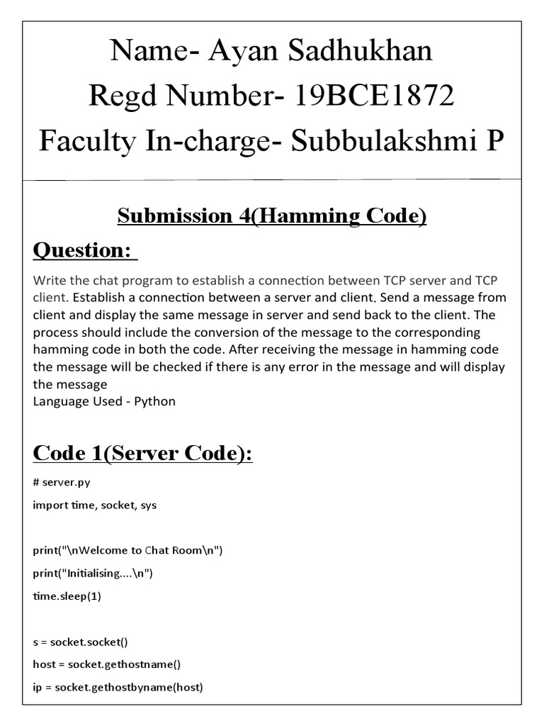 Chat Application Using Python and TCP/IP Protocol and Hamming Code | PDF | Computer Data ...