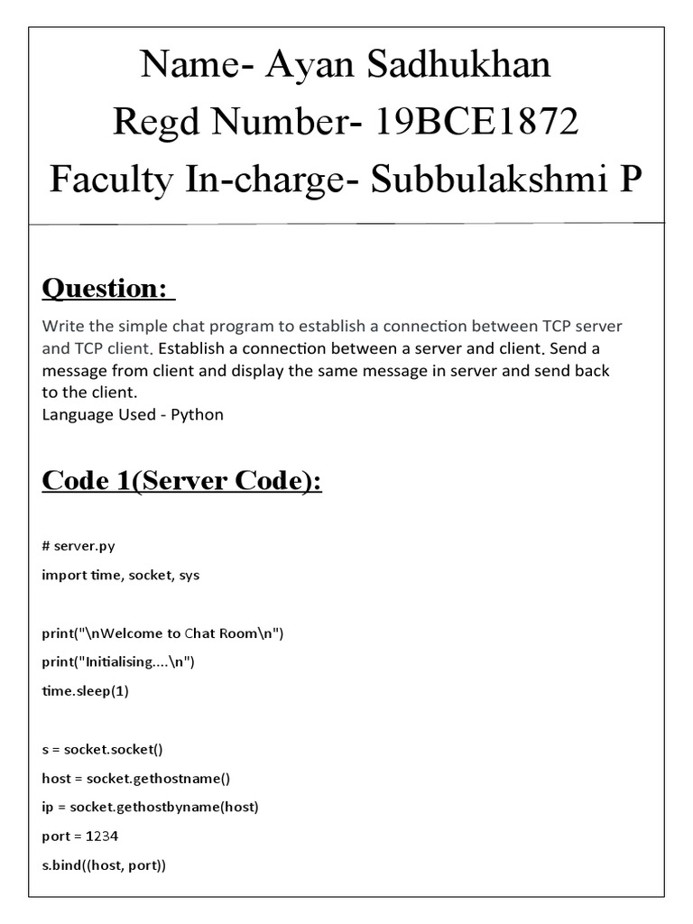 Chat Application Using TCP/IP | PDF