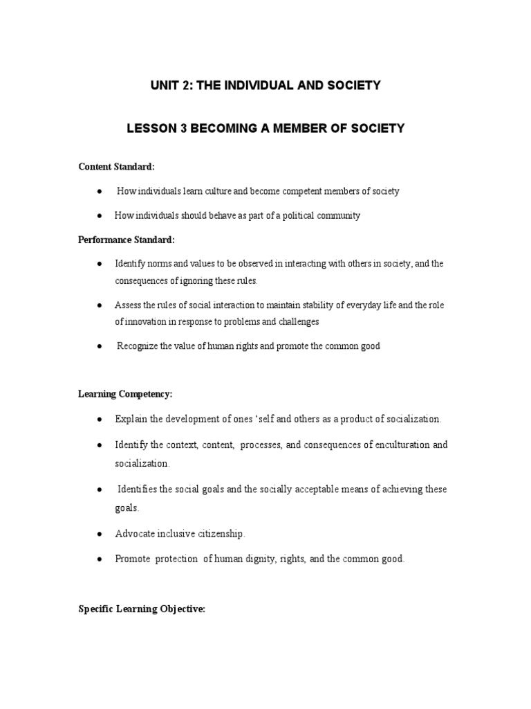 Unit 2: The Individual and Society | PDF | Socialization | Deviance ...