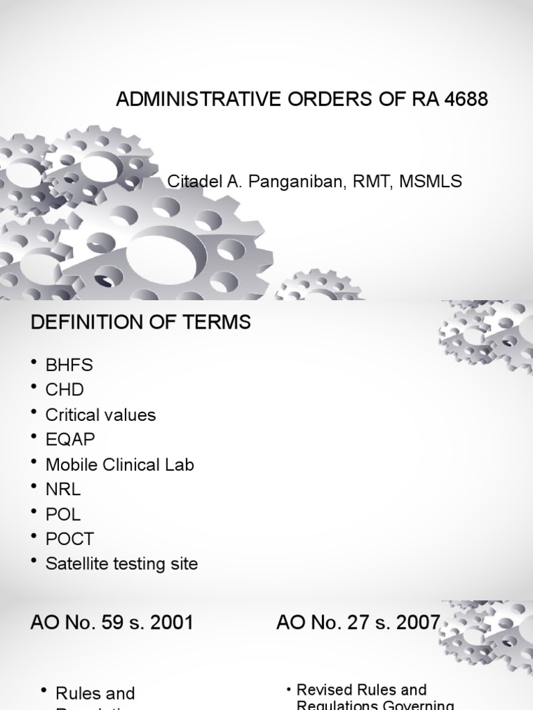 Administrative Orders of Ra 4688 | PDF | Pathology | Quality Assurance