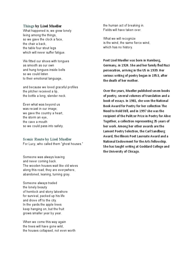 Lisel Mueller: Poems and Legacy | PDF | Poetry