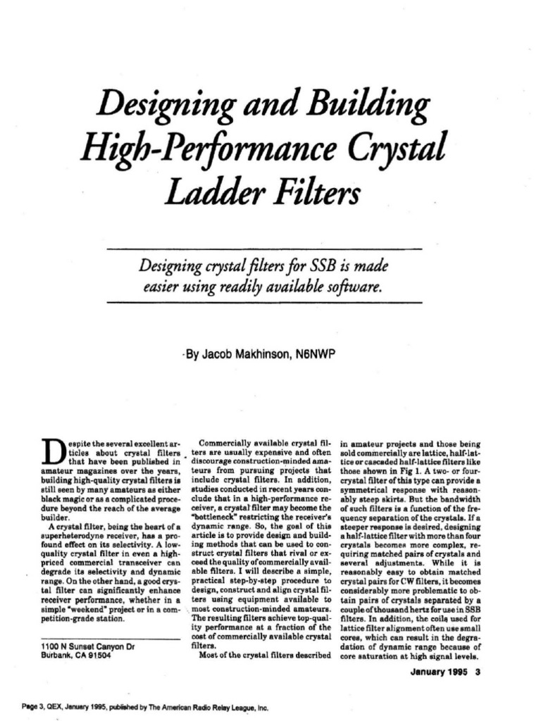 Designing and Buiuing Filters: High-Performance Crystal | PDF ...