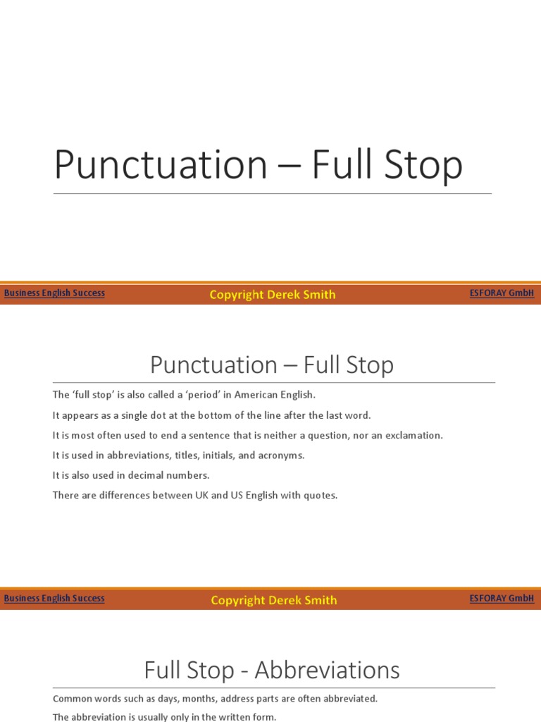 Punctuation - Full Stop: Business English Success Esforay GMBH ...