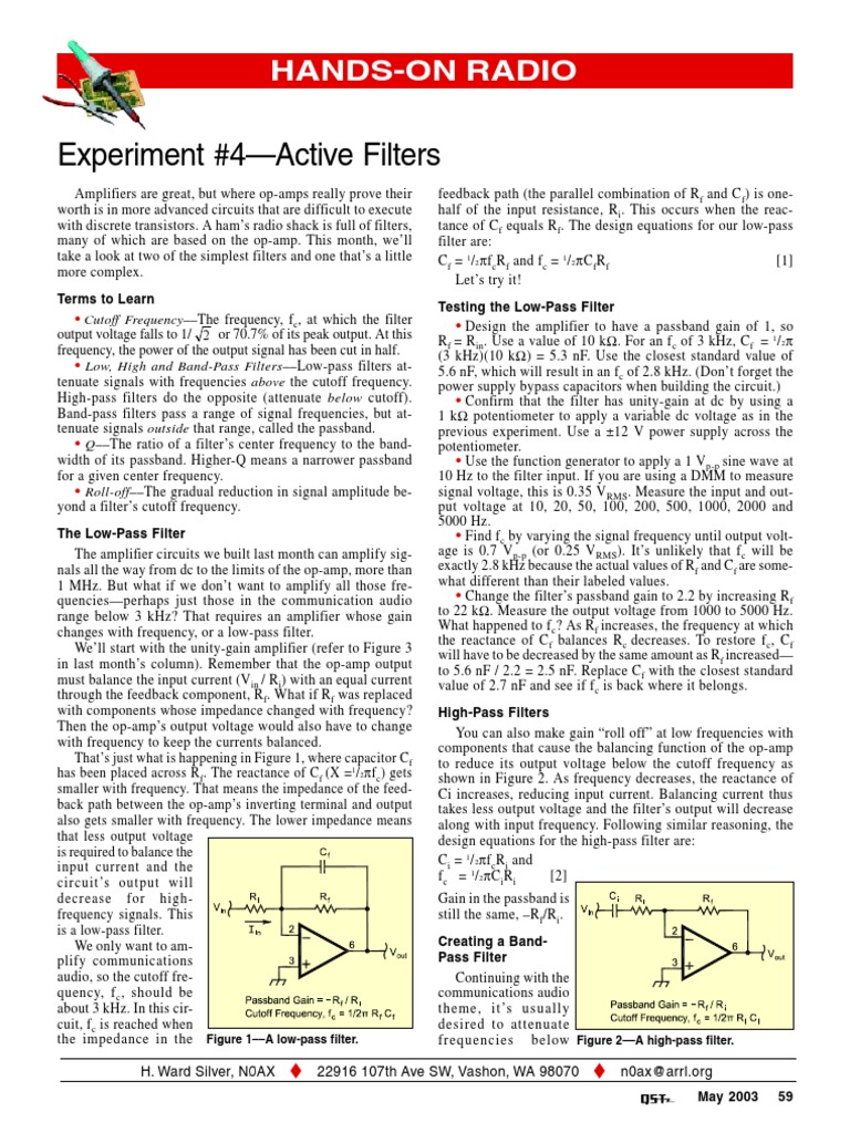 Experiment #4-Active Filters: Hands-On Radio | PDF | Electronic Filter ...
