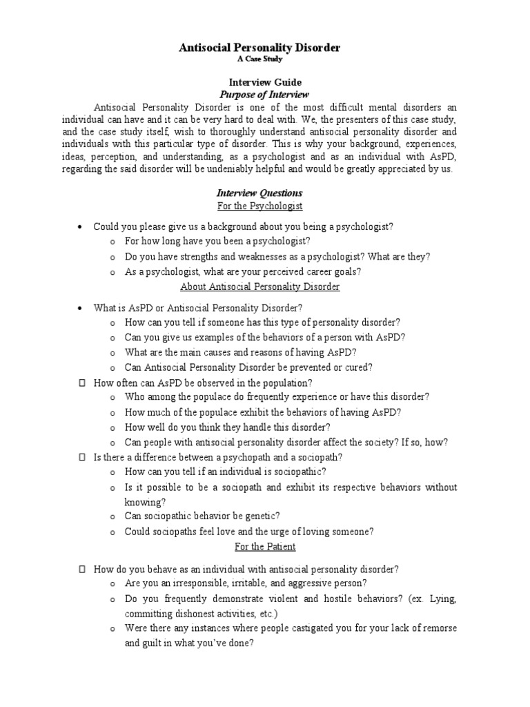 Antisocial Personality Disorder: Purpose of Interview | PDF ...