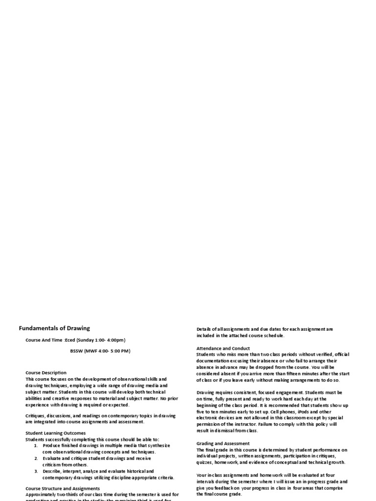 Drawing Course Syllabus Overview | PDF | Drawing | Pencil