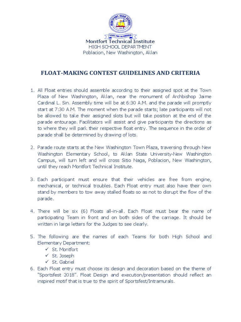 Criteria For Float Making Contest | PDF | Parade | Entertainment Events
