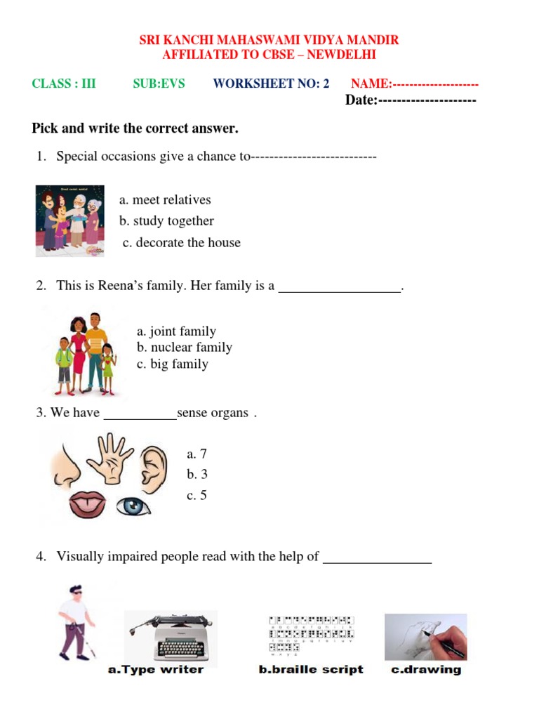 Class 3 Evs Worksheet | PDF