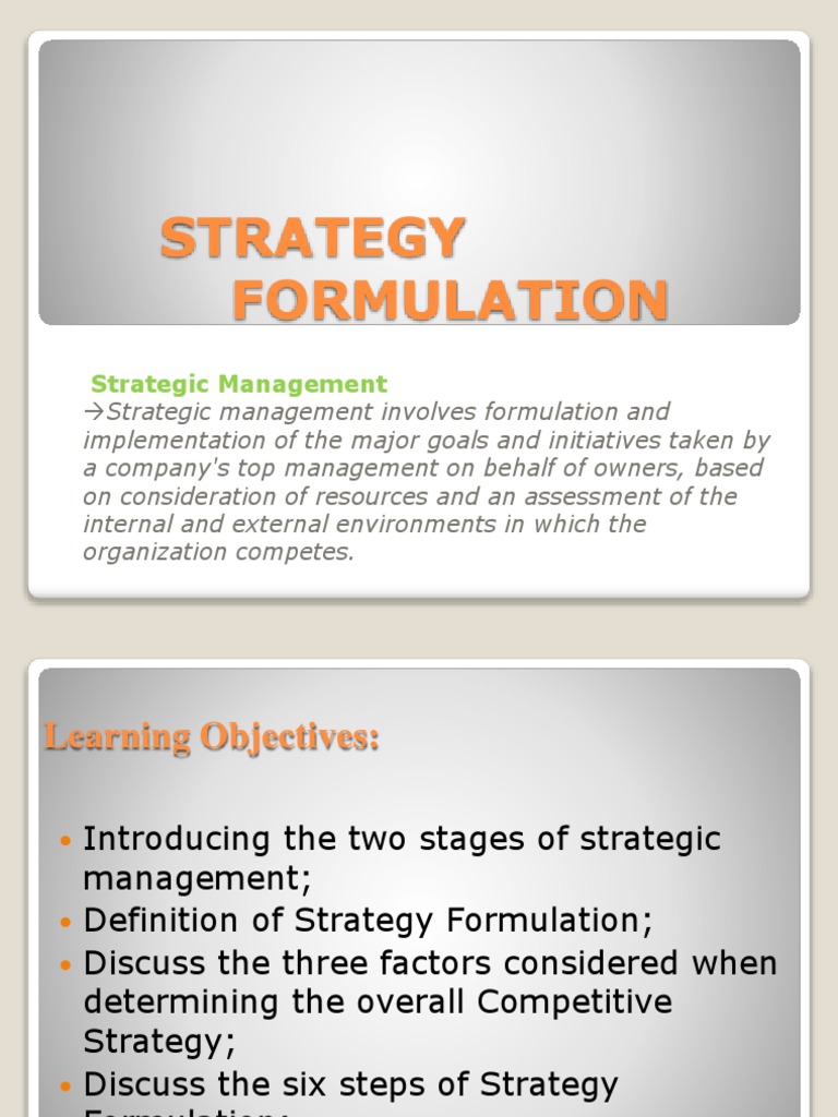 Strategy Formulation: Strategic Management | PDF | Strategic Management ...