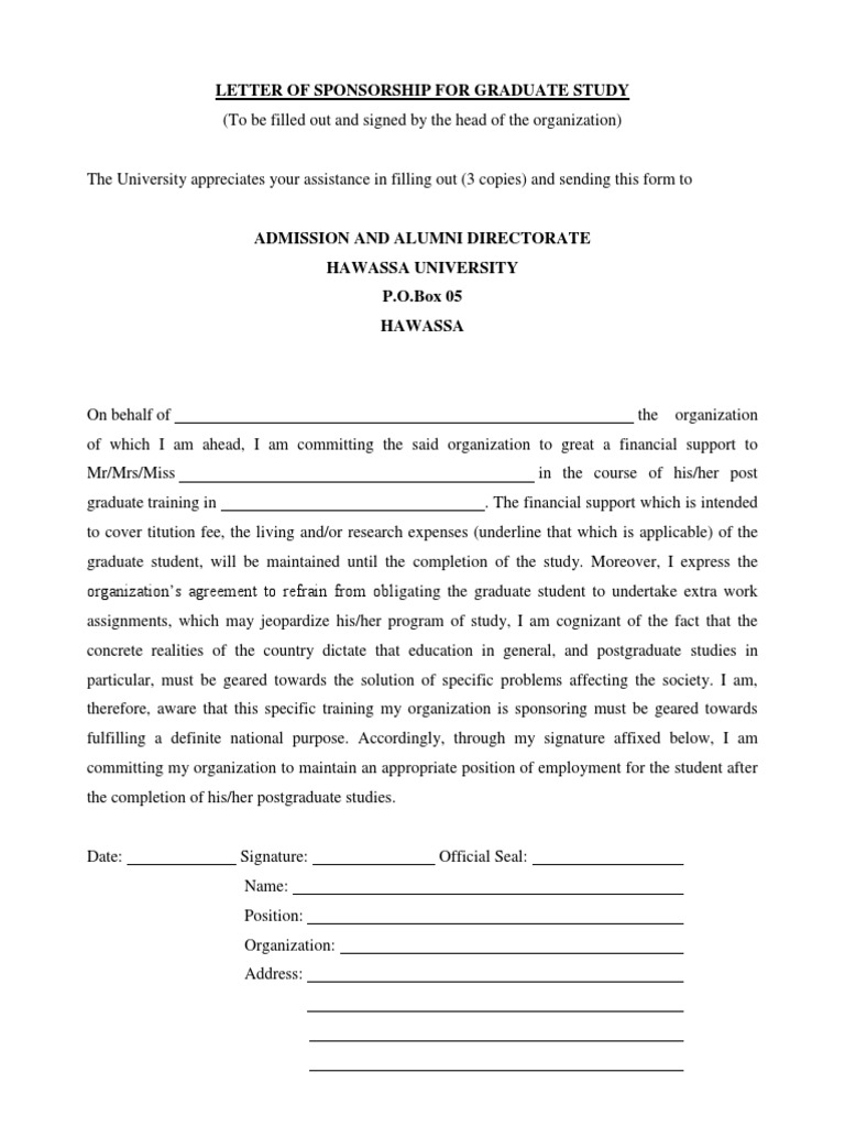 Graduate Sponsorship Commitment Letter | PDF | Career & Growth | Wellness