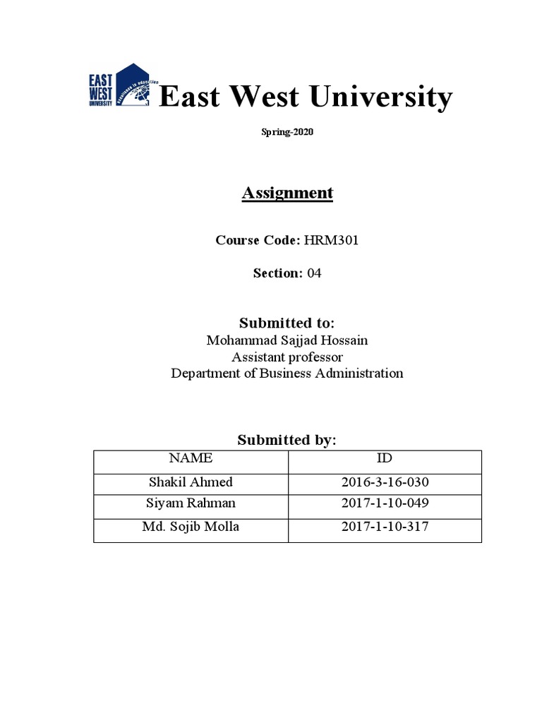 East West University: Assignment | PDF | Sales | Recruitment