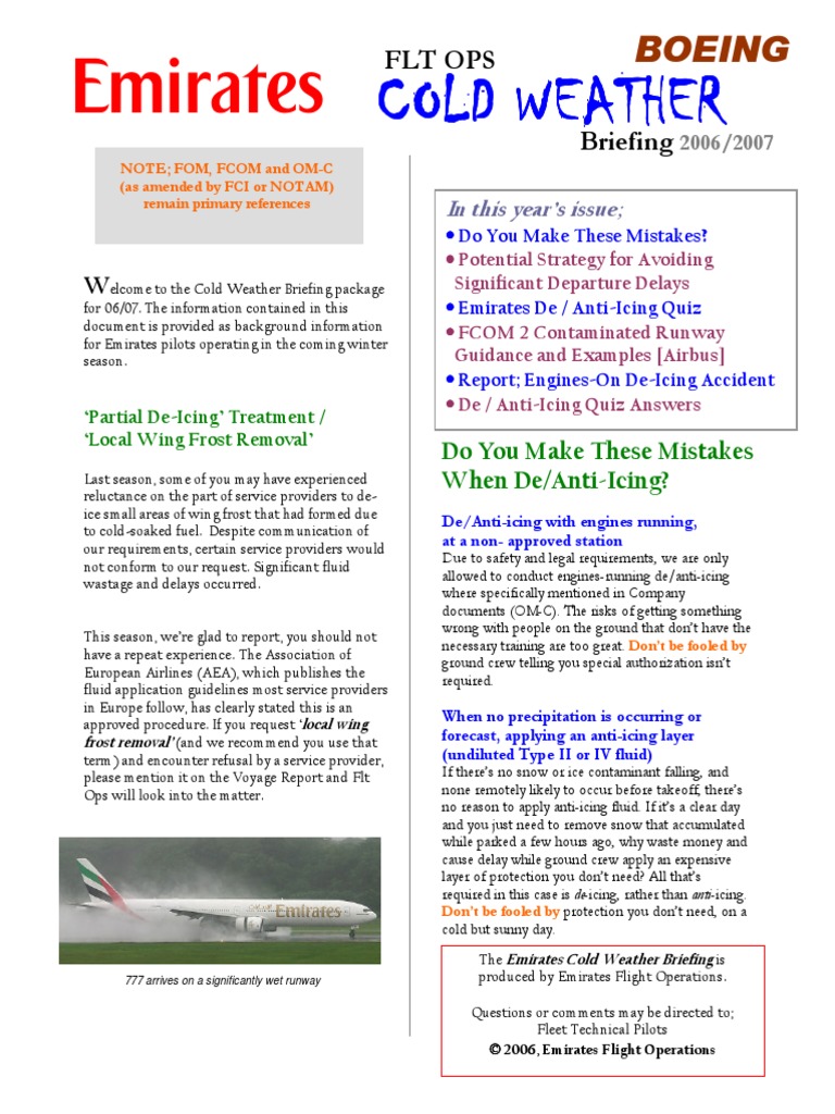 Emirates Cold Weather Briefing 06/07 | PDF | Snow | Frost