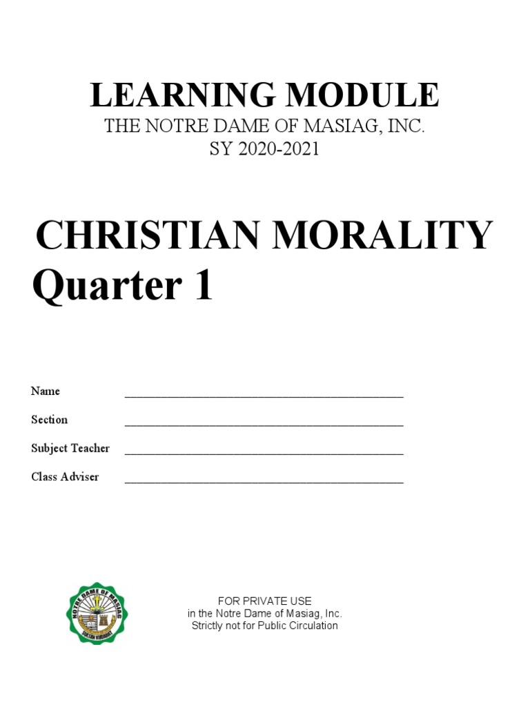 Christian Morality Quarter 1 Module | PDF | Jesus | Catholic Church