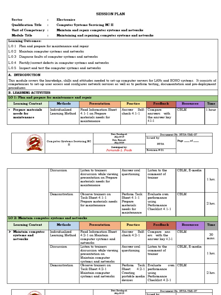 Session Plan: Computer Systems Servicing NC II | PDF | Educational Assessment | Teaching