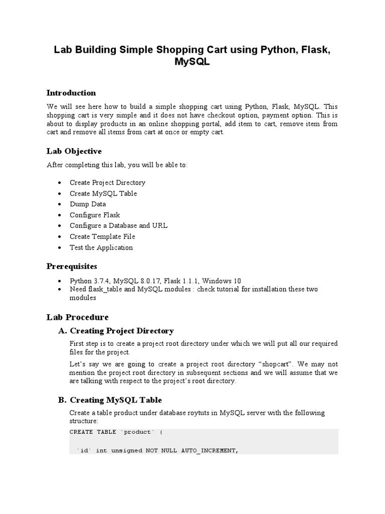 Lab Building Simple Shopping Cart Using Python Flask Mysql Pdf Hypertext Transfer Protocol 4631