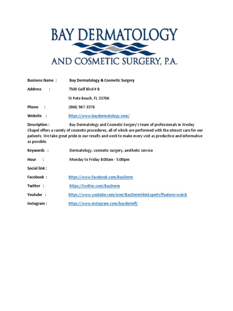 Bay Dermatology & Cosmetic Surgery | PDF
