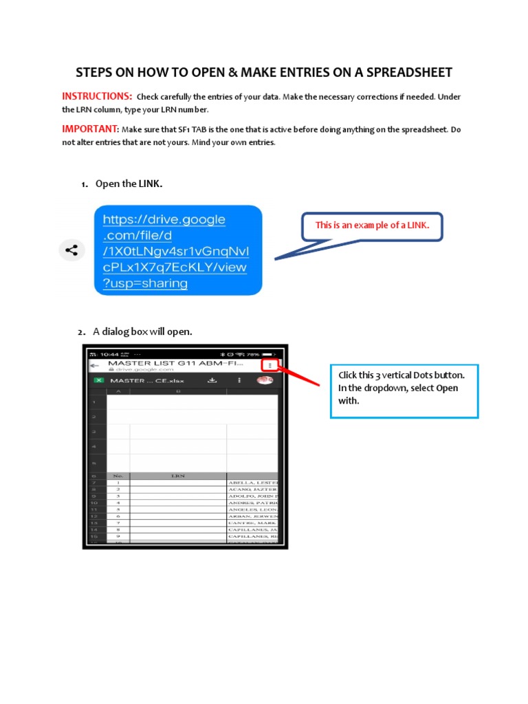 Steps On How To Open & Make Entries On A Spreadsheet: Instructions | PDF
