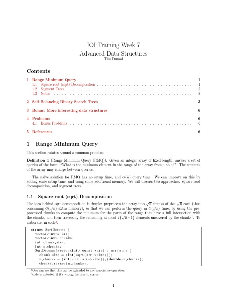 Week7.pdf Sqrt+Segtree PDF | PDF | Algorithms And Data Structures | Computing