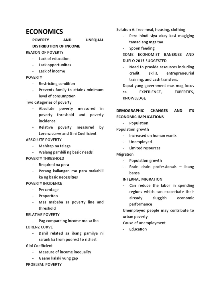 Economics: Poverty AND Unequal Distribution of Income | PDF | Supply ...