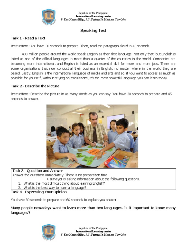 Level Test - Speaking | PDF | English Language | Linguistics